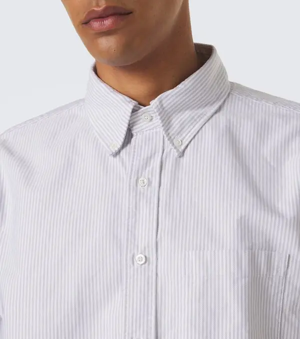 Thom Browne 4-bar Striped Cotton Oxford Shirt - Grey