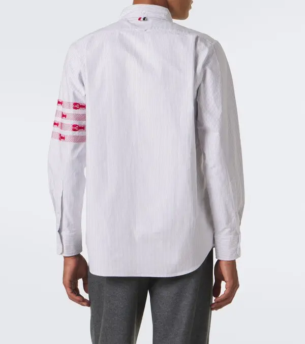 Thom Browne 4-bar Striped Cotton Oxford Shirt - Grey