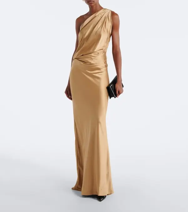 THE SEI One-shoulder Draped Silk Satin Gown