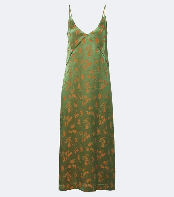 Dries Van Noten Floral Jacquard Slip Dress - Green