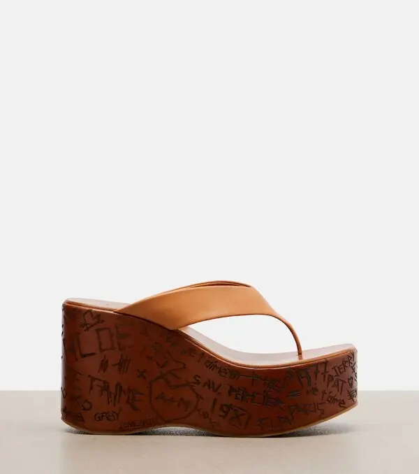 Chloé Maxime Leather Wedge Thong Sandals