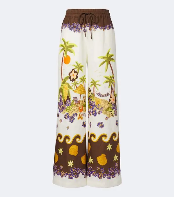 ALEMAIS Island Cove Printed Linen Wide-leg Trousers