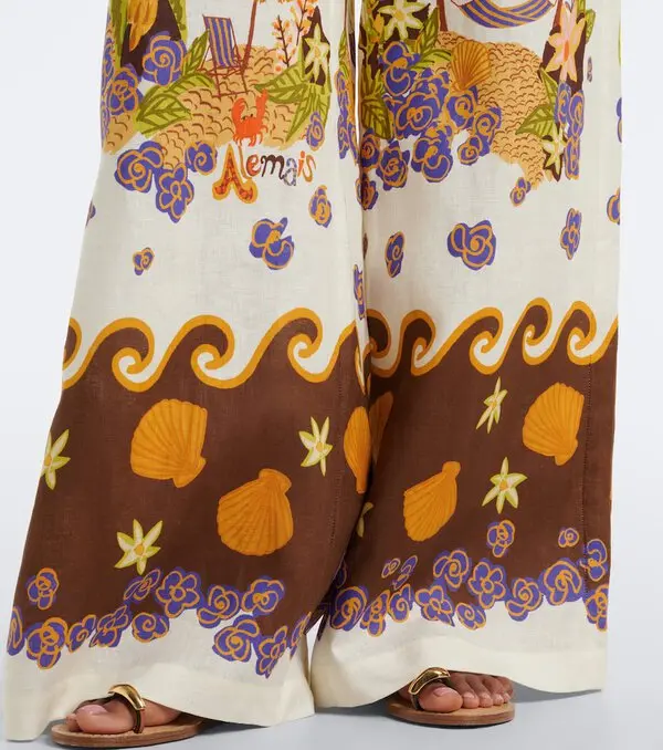 ALEMAIS Island Cove Printed Linen Wide-leg Trousers