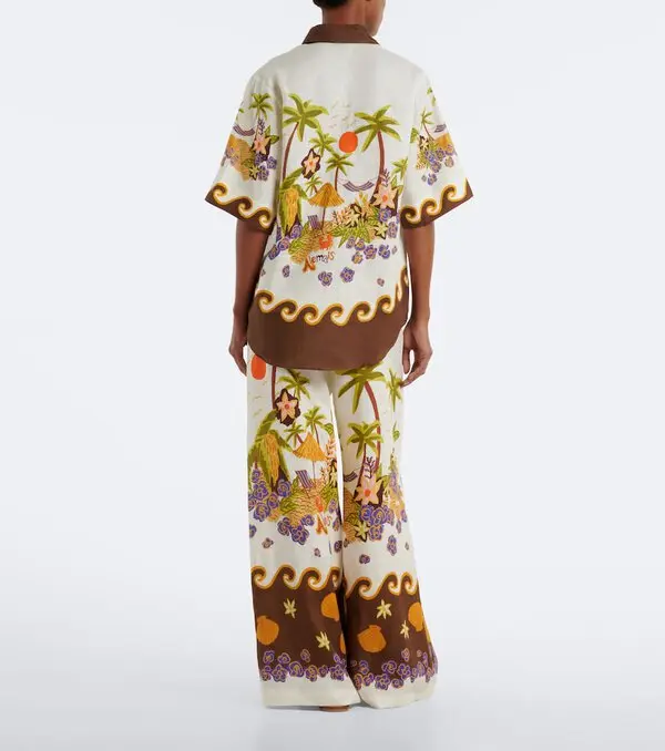 ALEMAIS Island Cove Printed Linen Wide-leg Trousers
