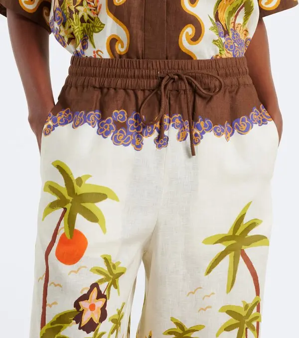 ALEMAIS Island Cove Printed Linen Wide-leg Trousers