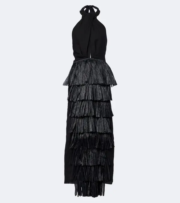 Johanna Ortiz Embellished Linen Maxi Dress - Black