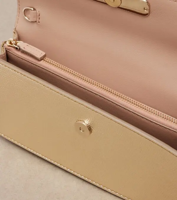 Valentino Garavani Vlogo Metallic Leather Wallet On Chain