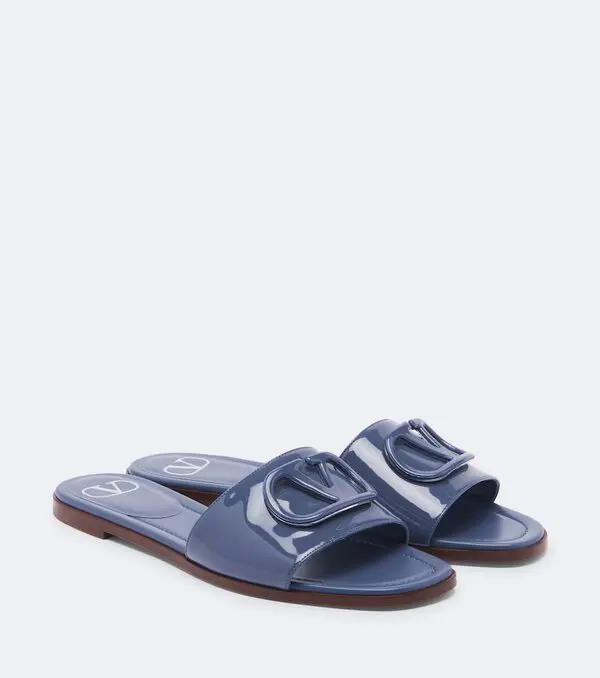 Valentino Garavani Vlogo Patent Leather Slides - Blue