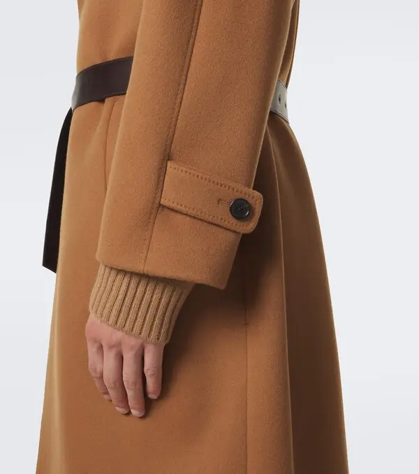 Saint Laurent Belted Wool Coat In Alezan