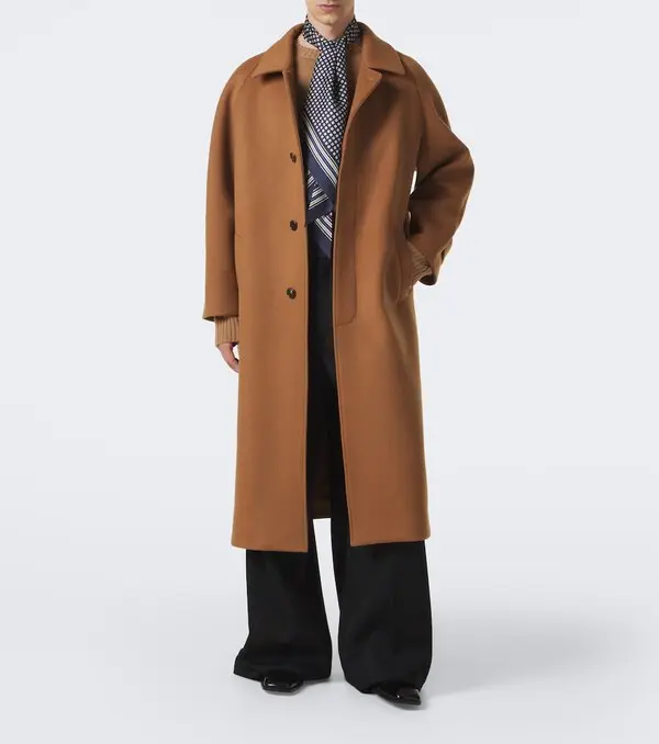 Saint Laurent Belted Wool Coat In Alezan