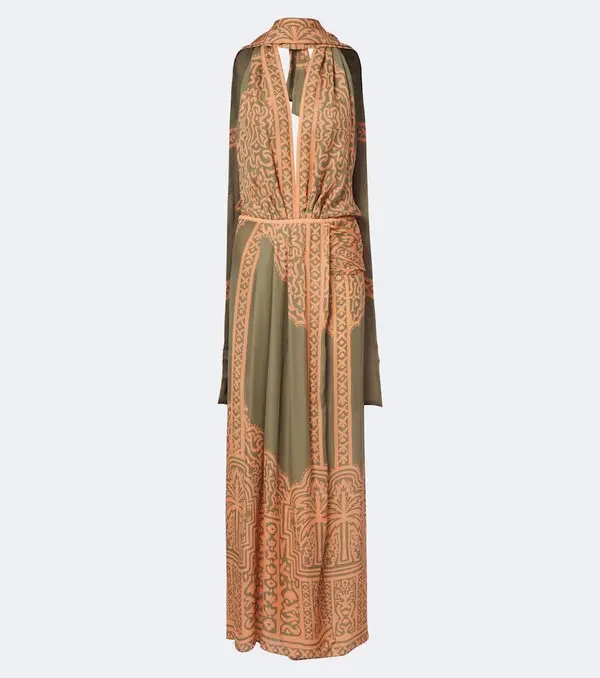Johanna Ortiz Printed Silk Maxi Dress - Green