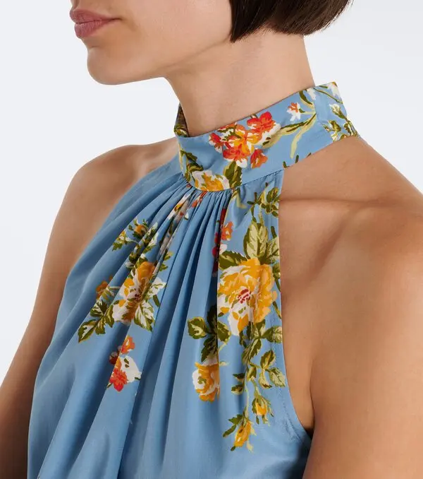 Veronica Beard Kovi Floral Halterneck Silk-blend Top