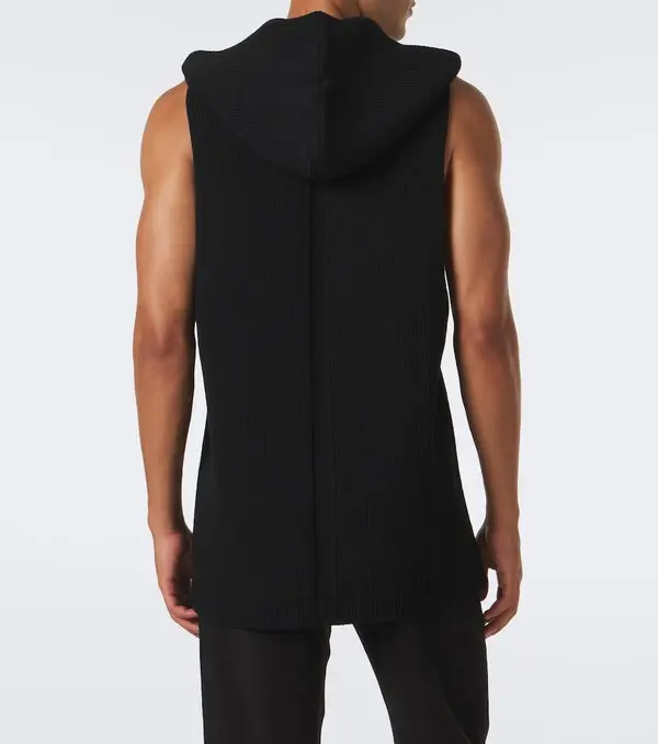 Rick Owens Hooded Ribbed-knit Virgin Wool Tank Top