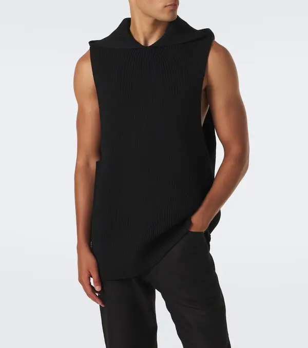Rick Owens Hooded Ribbed-knit Virgin Wool Tank Top