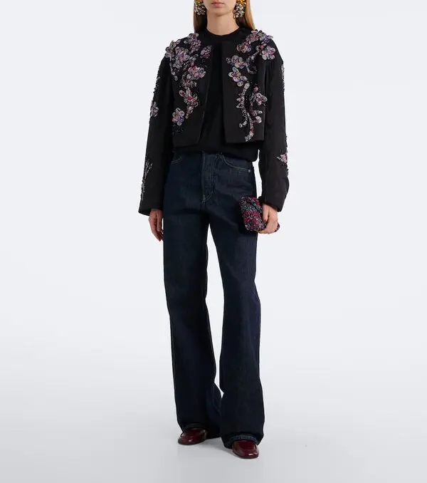 Dries Van Noten Vonda Applique Embellished Cropped Jacket