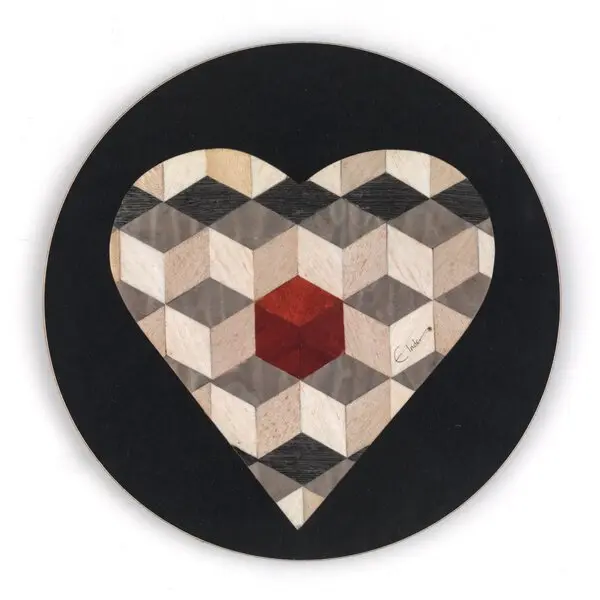 E. INDER DESIGNS Black / Red Four Placemats Set In Heart Design. Striking Black Red And Grey. High Gloss Luxe Look. Ten Inch Please Measure Plate Before Purchase - Black/red