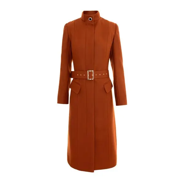 AVENUE N°29 Midi Length Wool Blend Belted Coat