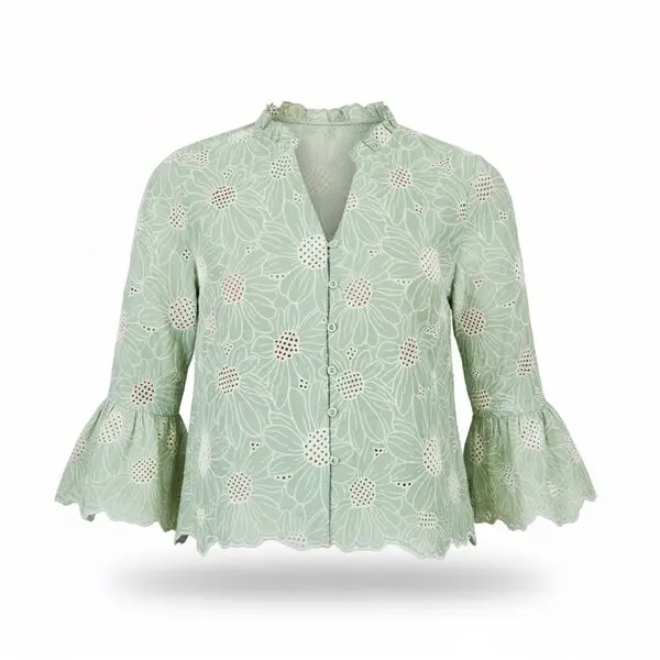 YUMI Daisy Broderie Shirt With Fluted Sleeves