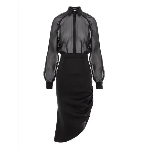 AVENUE N°29 Silk And Viscose Blend Shirt Dress With Sheer Sleeves And Side Gathering