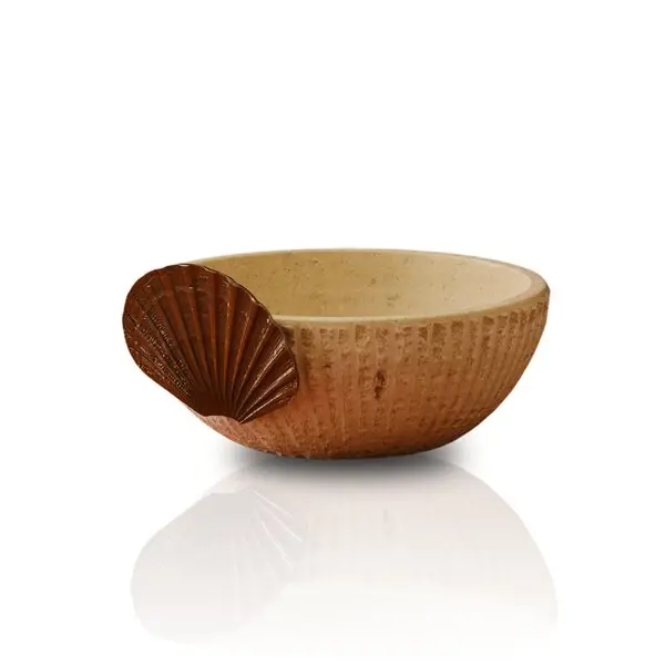 MARLETH Neutrals Bronze Shell Travertine Bowl – Hand-carved Stone Decorative Bowl - Brown