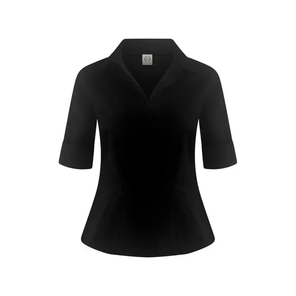 WHY MARY Kate" Short Sleeve Cotton Shirt Blouse - Black
