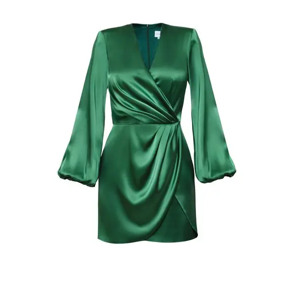NOMI FAME Paris Satin Long Sleeve Draped Mini Dress