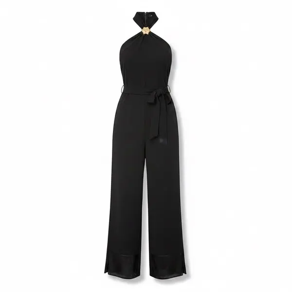 YUMI Halter Neck Wide Leg Jumpsuit - Black