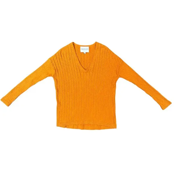 LINDSAY NICHOLAS NEW YORK V-neck Cable Sweater - Orange