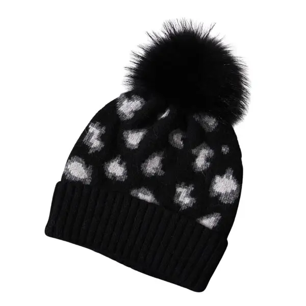 HORTONS ENGLAND Cashmere Wool Beanie With Faux Fur Pom Pom