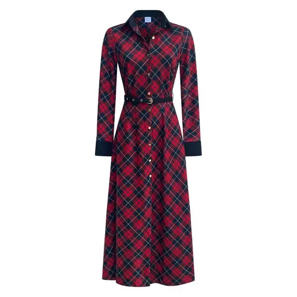 WHY MARY Marion Classic Tartan Midi Dress - Black/red