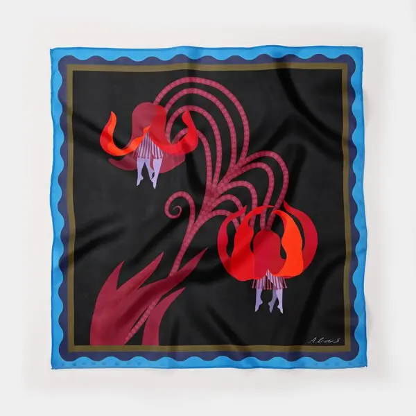 ALAS Black / Red Medium Silk Scarf Late Bloomer - Black/red