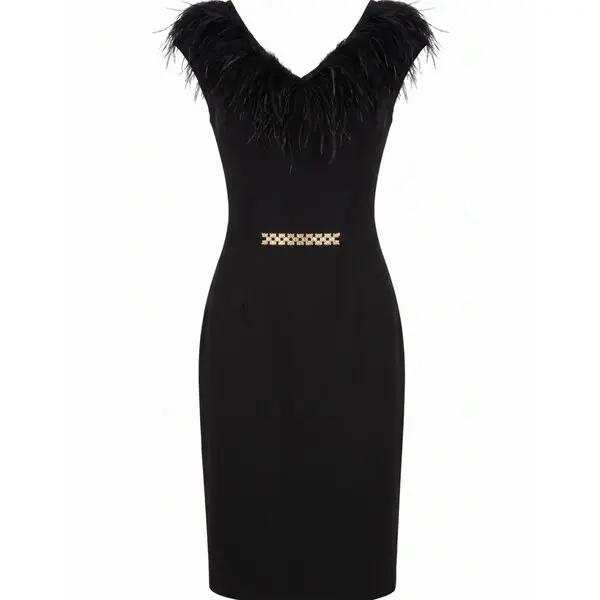 LUNA FASHION HOUSE Feather Trim Sheath Dress - Black