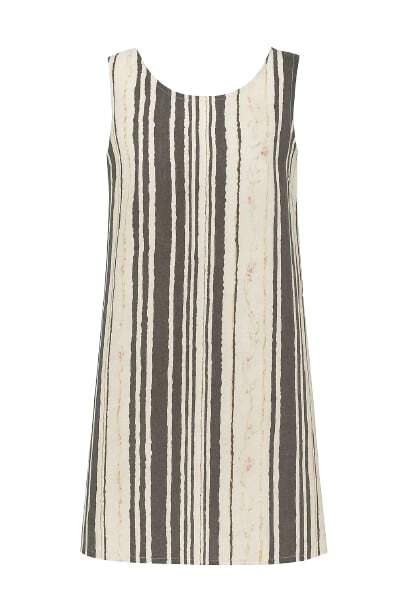 CONQUISTA Sleeveless Striped Dress With Belt