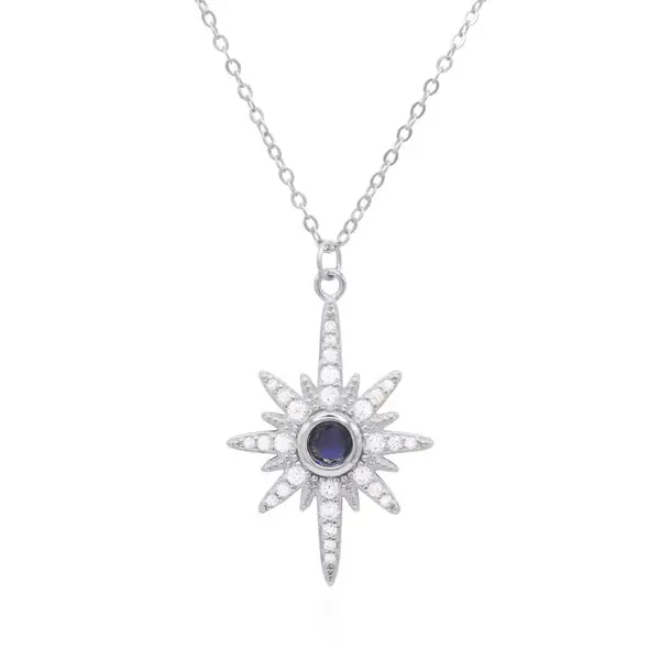 LUNA CHARLES Heidi North Star Pendant Necklace With September Birthstone - Silver