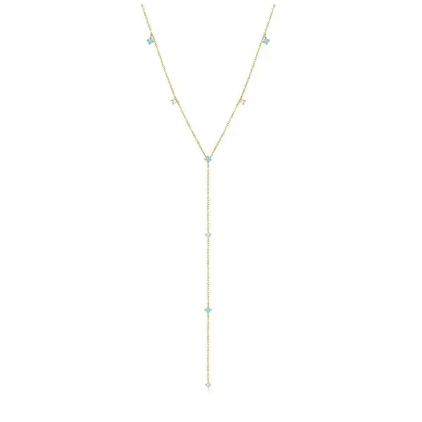 LA KAISER Solid 14kt Turquoise And Topaz Lariat Necklace - Gold