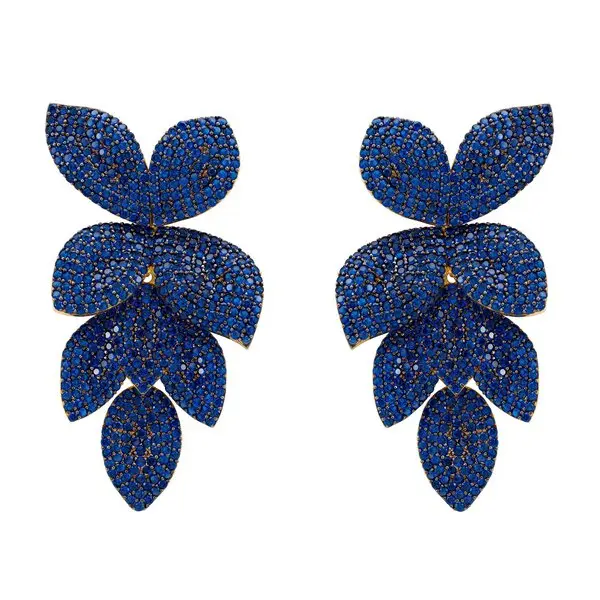 LATELITA Gold Blue Petal Cascading Flower Earrings With Sapphire Cubic Zirconia - Gold/blue