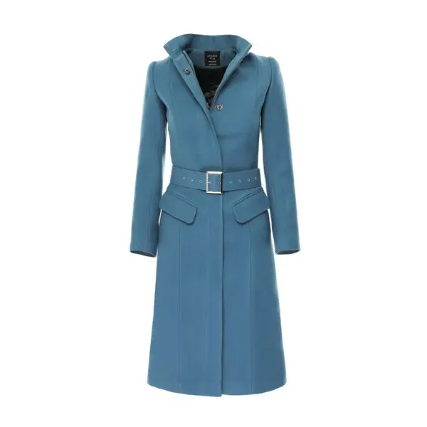 AVENUE N°29 Belted Midi Wool Blend Coat - Blue