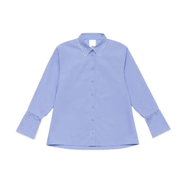ALAS Name' Cotton Poplin Shirt With Lace Trim - Blue