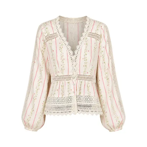 ROSE & NANCY Ellen Printed Cotton Blouse With Crochet Trim