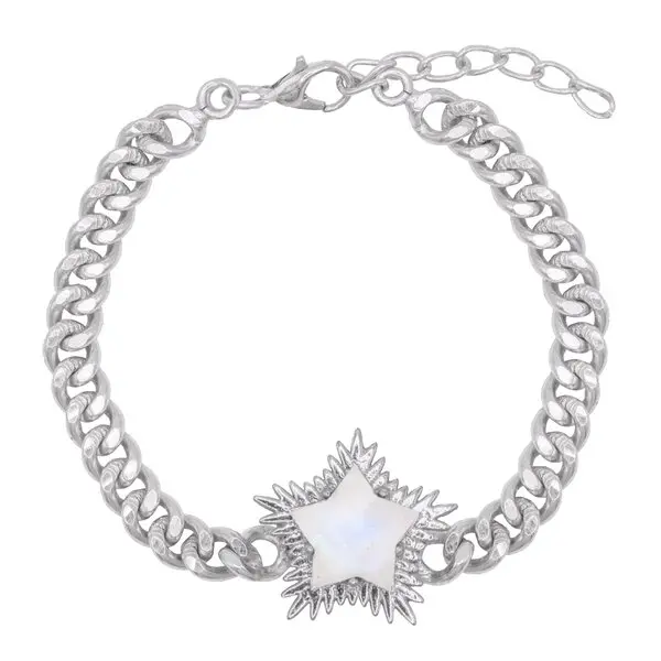 LUNA CHARLES Willa Moonstone Spiky Star Bracelet - White/silver