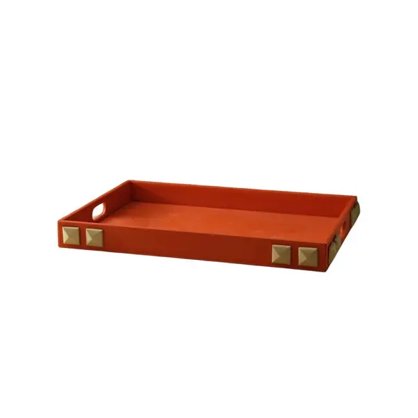 MARLETH Handmade Leather Tray – Pyramid Brass Stud Accents