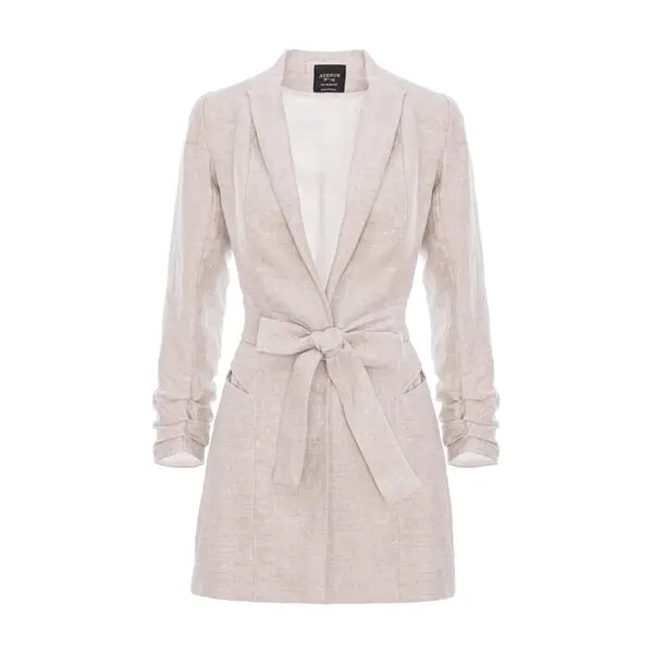AVENUE N°29 Single-breasted Linen Blazer With In-seam Belt