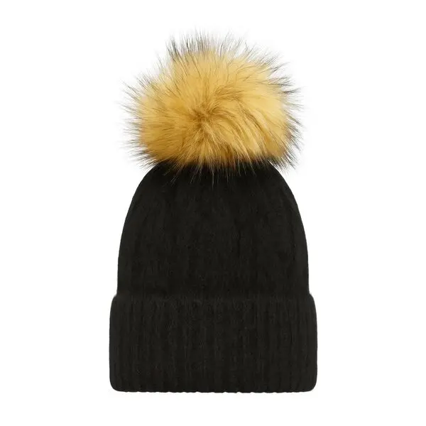 HORTONS ENGLAND Fluffy Mohair Pom Pom Hat - Black