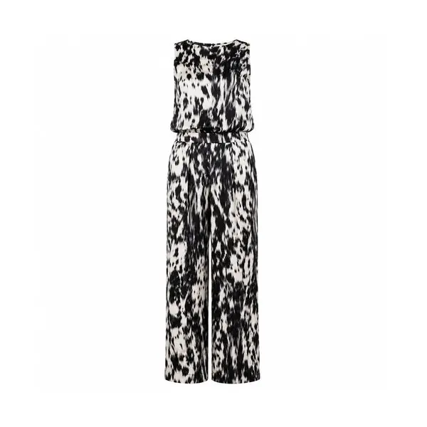 OH!ZUZA NIGHT&DAY Abstract Print Viscose Satin Top And Wide Leg Trousers Set - Black