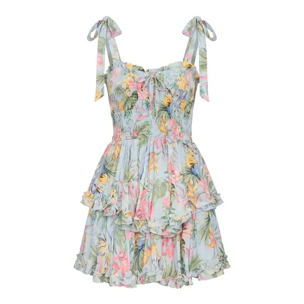 Yumi Kim Elise Mini Dress With Smocked Bodice And Tie Shoulders