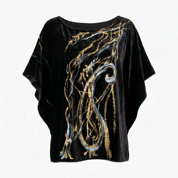 SANIYA KHAN Hand-painted Panne Velvet Kaftan Top