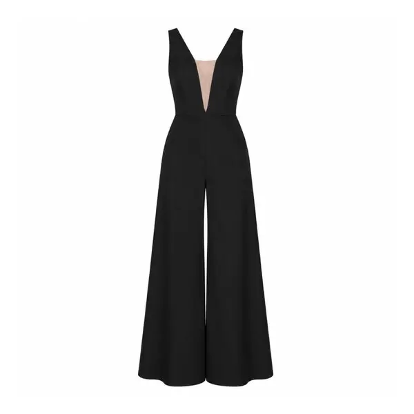 NOMI FAME Primrose Deep V-neck Palazzo Jumpsuit - Black