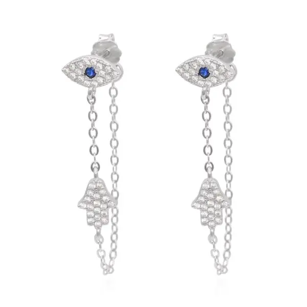 LUNA CHARLES Iris Evil Eye Chain Drop Earrings Sterling