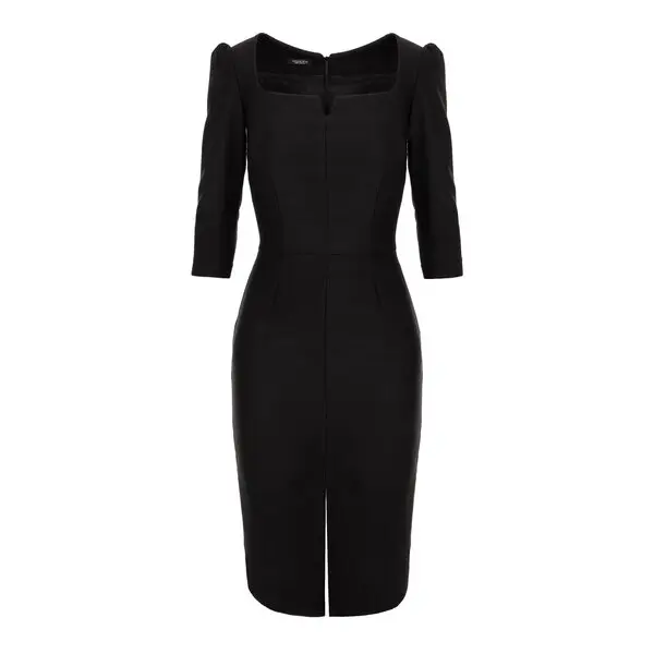 AVENUE N°29 Virgin Wool Midi Dress With V-neck Detail