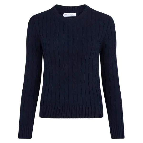 PAUL JAMES KNITWEAR Cotton Cable Crew Neck Jumper - Blue